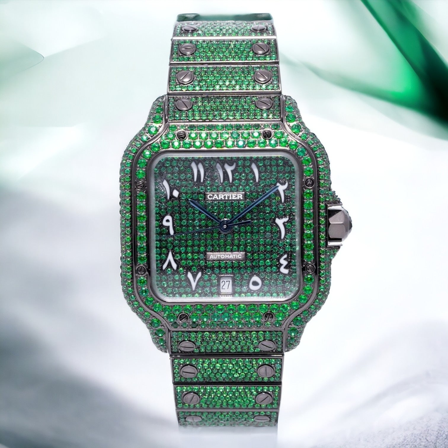 Cartier Santos De Cartier Full Iced out – Diamonds – Green Emeralds ...