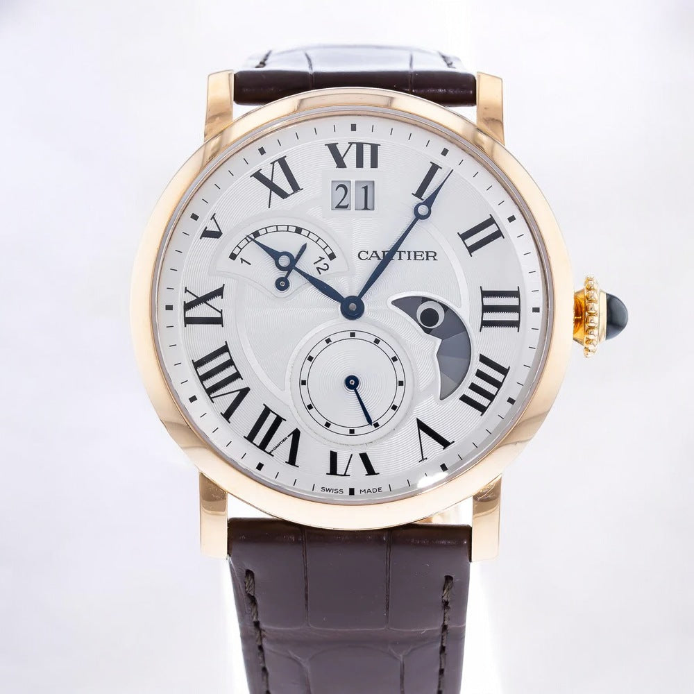 Cartier Rotonde Retrograde GMT Time Zone Rose Gold Mens Watch W1556240