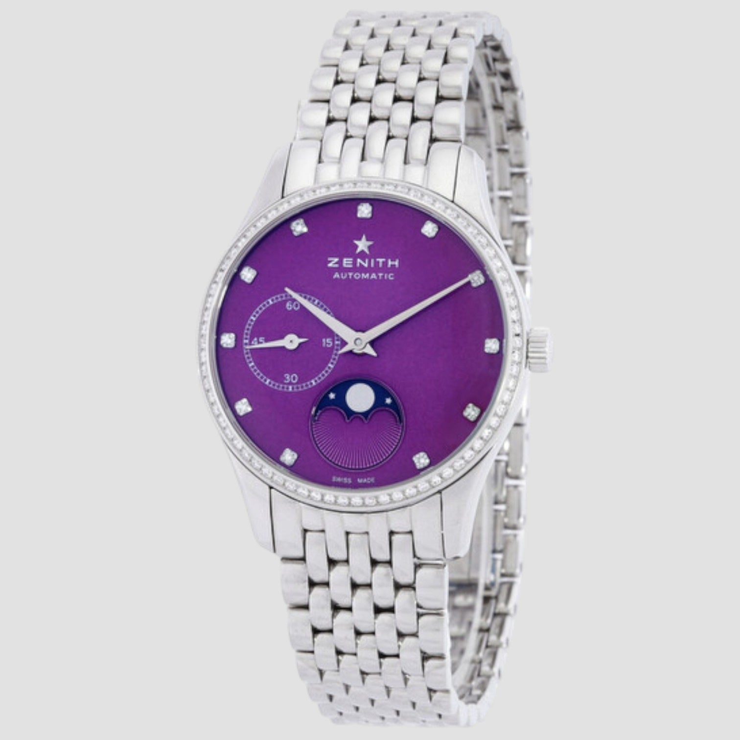 Zenith Elite Ultra Thin Lady Purple Dial Diamond Automatic Watch 16. ...