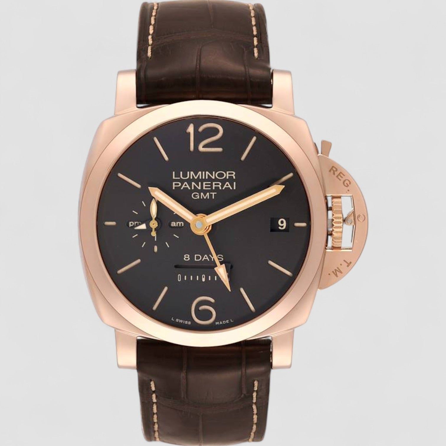 Panerai Luminor 1950 8 Days GMT Rose Gold Mens Watch ref PAM 00576